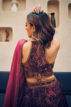 Buy Cherry Halter Neck Lehenga Set for women by Koswi