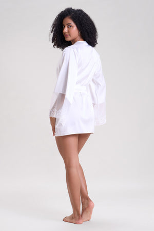 Buy White 3D Floral Embroidered Robe by Mysthelle at ScrollnShops