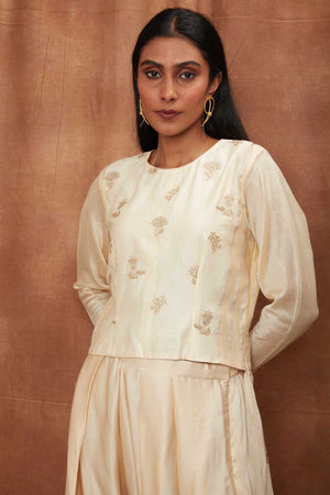 Buy Cream Silk Top & Draped Dhoti for Women by Jajobaa Online